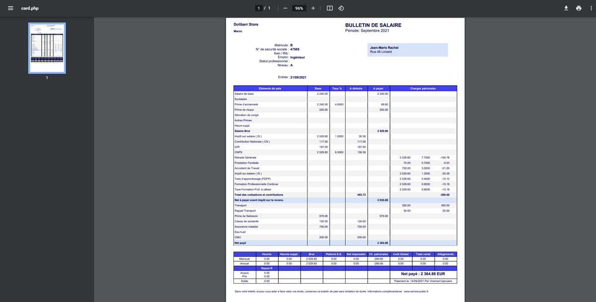 France payslip model Dolibarr | Dolibarr MarketPlace